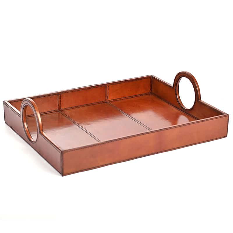 Bespoke Home - Leather Rectangular Tray with Handles